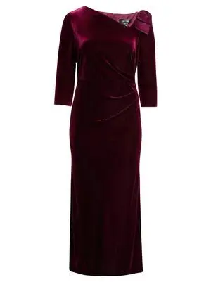 JESSICA HOWARD Asymmetrical Neck Bow Velvet Gown - Wine