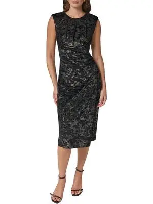 Donna Karan New York Metallic Jacquard Sleeveless Sheath Dress - Black