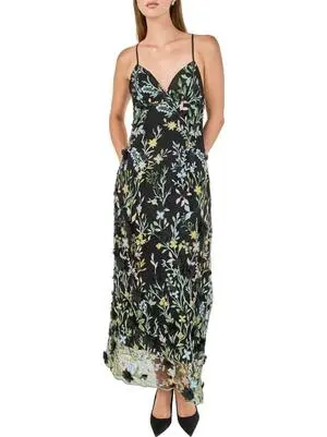 Endless Rose 3d Floral Embroidered Maxi Dress - Black Multi
