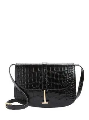 TOM FORD Kara Small Croc Embossed Leather Crossbody Bag - Black