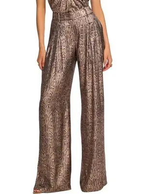 Ramy Brook Oscar Pleated Wide Leg Pants - Metallic Python