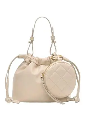 Mz Wallace Waverly Bebe Leather Trim Drawstring Bag - Sand