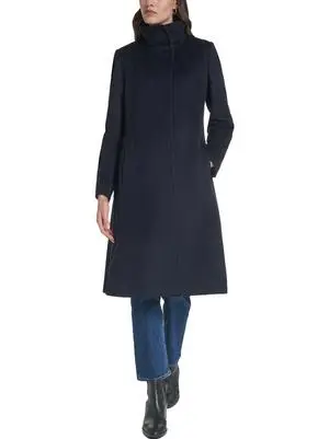 Cole Haan Stand Collar Wool Blend Coat - Midnight
