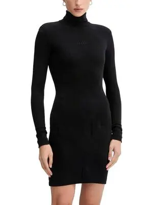 LA MANIA Ribbed-knit Roll-neck Mini Dress - Black