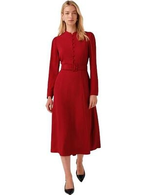 GHOST LONDON Ria Button Down Belted Midi Dress - Red