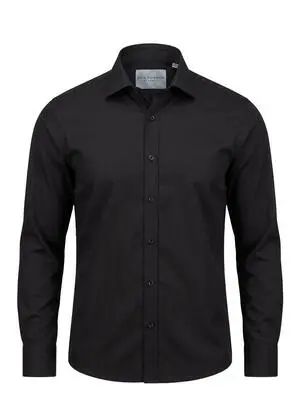 RON TOMSON Pure Cotton Spread Collar Fitted Dress Shirt - Black