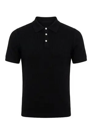 RON TOMSON Short Sleeve Textured Polo Shirt - Black