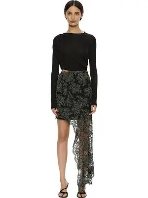 Christopher Esber Verve Twisted Tee Lace Long Sleeve Dress - Black