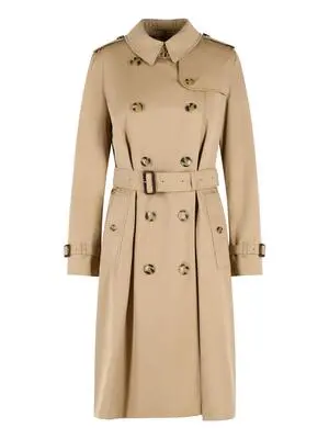 Burberry Long 'kensington' Beige Cotton Trench Coat - Cream