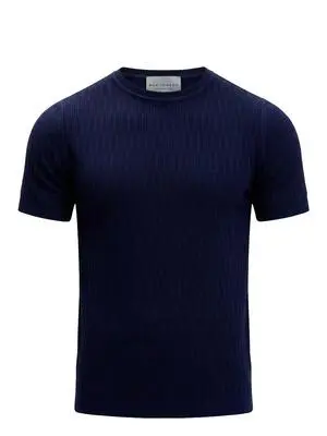 RON TOMSON Short Sleeve Textured Top Navy - Blue