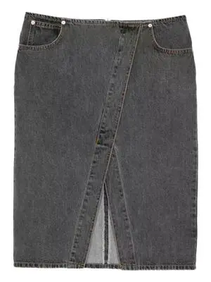 PUSHBUTTON Diagonal-slit Denim Skirt - Grey