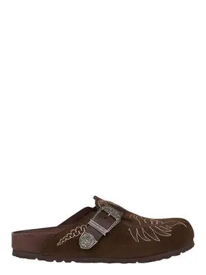 BIRKENSTOCK Boston Clogs In Embroidered Chocolate Suede