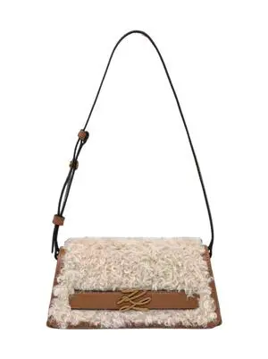 Karl Lagerfeld Shearling-trim Logo-plaque Shoulder Bag - Brown