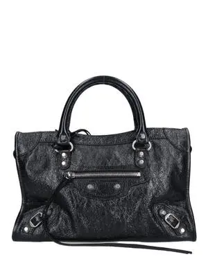 Balenciaga Sculpted Lamb Leather Shoulder Bag With Brass & Plexiglass Accents - Black