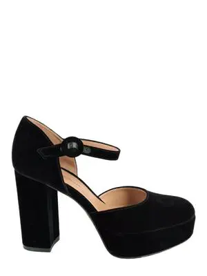 GIANVITO ROSSI Velvet Platform Mary-jane Pumps Black