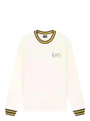 EA7 Graphic-print Striped-trim Sweatshirt - Neutrals