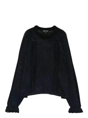 AGNES B. Ruffle-trim Glitter-knit Sweater - Blue