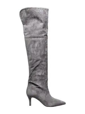 POCHE PARIS Pointed-toe Over-the-knee Boots - Grey