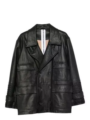 SWORD 6644 Bead-embellished Double-breasted Coat - Black