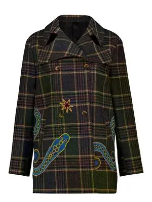 PAULA Embroidered Houndstooth-check Coat - Grey