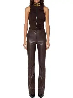Elisabetta Franchi Bodysuit In Stretch Jersey Fabric With Jewel Collar - Brown