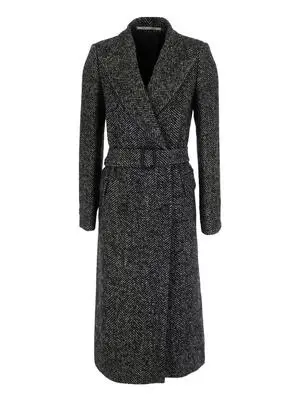 Tagliatore Herringbone Belted Coat - Black
