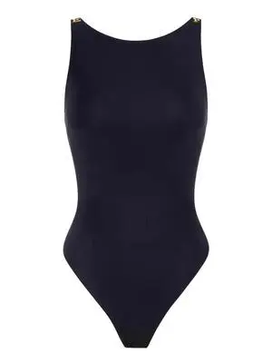 Elisabetta Franchi Bodysuit In Crêpe Jersey Fabric With Jewel Logos - Blue