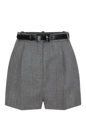 Elisabetta Franchi Shorts In Wool Fabric With Belt - Grey