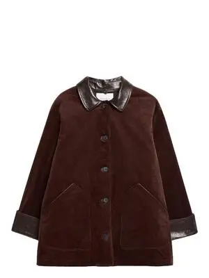 Lafayette 148 New York Leather Trim Cotton Stretch Corduroy Car Coat - Truffle