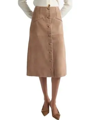 Veronica Beard Callisian Suede Midi Skirt - Bark