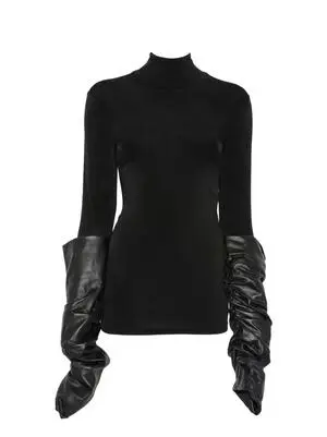 DARKPARK Camie Gathered Leather-sleeve Top Black