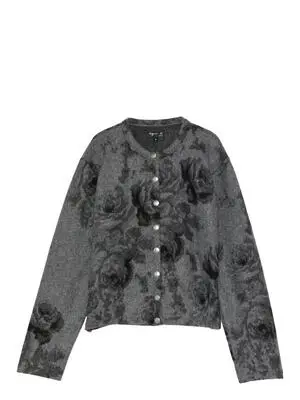 AGNES B. Rose-pattern Snap Cardigan - Black