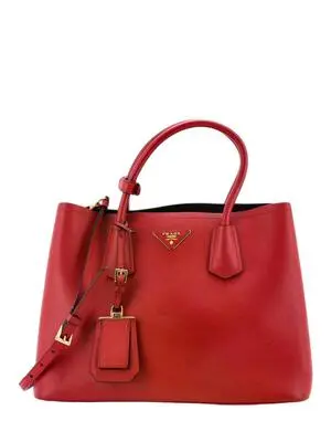 Prada Cuir Double Saffiano Leather Medium Tote Bag - Red