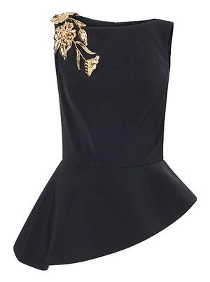 NADINE MERABI Gold Hardware Asymmetric Woven Top - Black