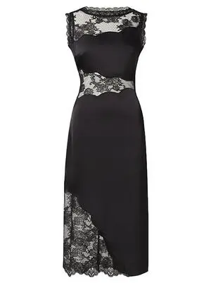MALINA Desire Lace-panel Woven Midi Dress - Black
