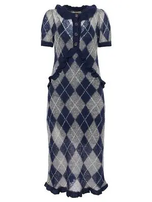 SHUSHU/TONG Argyle-knit Short-sleeve Wool-blend Midi Dress - Plaid