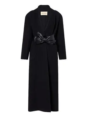 Valentino Garavani Belted Drape Wool-blend Coat 8 Nero