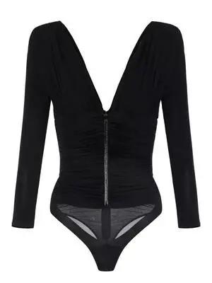 Elisabetta Franchi Bodysuit In Lightweight Crêpe Jersey Fabric - Black