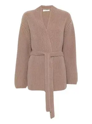 LISKA Belted Ribbed-knit Cardigan