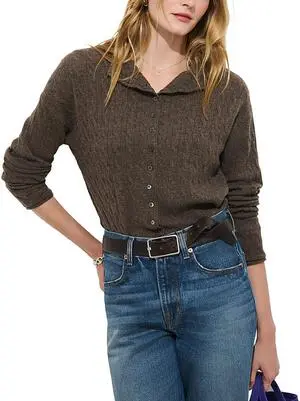 ALEX MILL Taylor Wool & Cashmere Cable Knit Cardigan Sweater - Rye