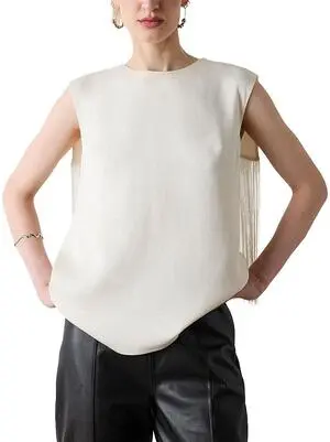 Whistles Sleeveless Fringe Back Top - Ivory