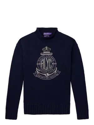Ralph Lauren Purple Label Logo-appliquéd Cotton-blend Sweater - Navy