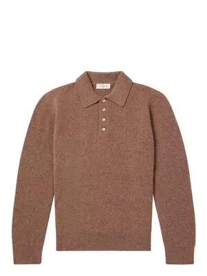 PIACENZA CASHMERE 1733 Ribbed Cashmere Polo Shirt - Brown