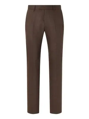 Sunspel Straight-leg Stretch Wool-blend Flannel Trousers - Brown