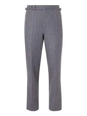 Dunhill Straight-leg Herringbone Wool And Cashmere-blend Trousers - Gray