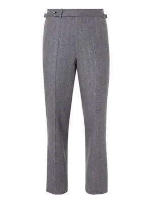 Dunhill Straight-leg Herringbone Wool And Cashmere-blend Trousers - Gray