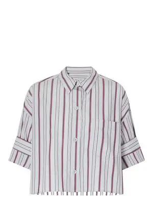 TWP Next Ex Cropped Striped Cotton-poplin Shirt - Blue