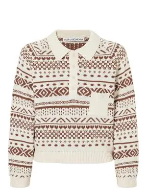 Alix Of Bohemia Liza Frost Fair Isle Cotton Polo Sweater - Off-white