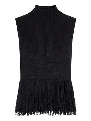 Alix Of Bohemia Sonia Onyx Fringed Turtleneck Cotton Sweater - Black