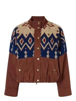 Veronica Beard Knoll Gathered Fair Isle Fleece-trimmed Cotton-twill Jacket - Multi